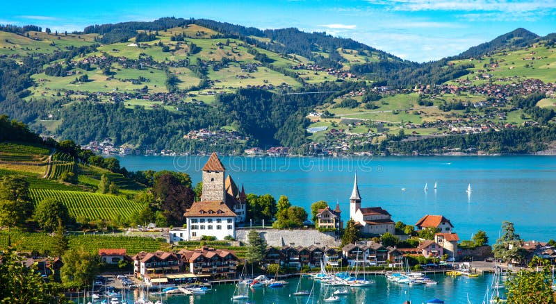 Village of Spiez in Switzerland Stock Photo - Image of tourism, tour ...