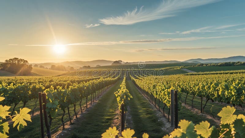 Beautiful Vineyard Scene Illuminated Warm Sunset Glow Stock Photos ...