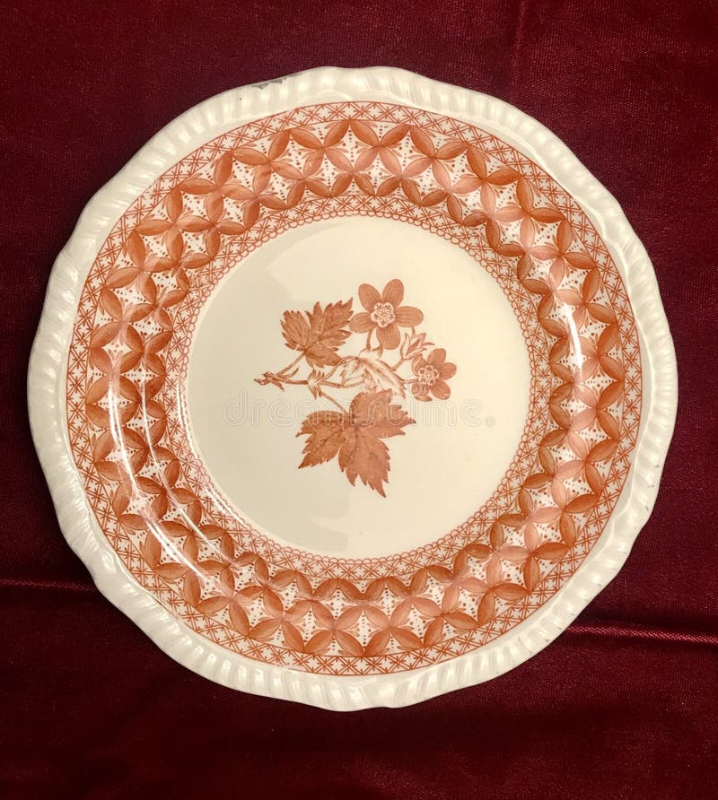 Beautiful Vintage Brick Red and White China Plate with Floral and ...