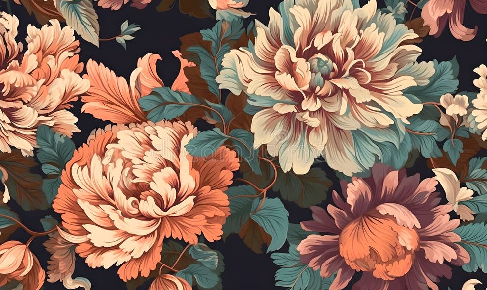 Beautiful Vintage Dramatic Floral Wallpaper Design Stock Illustration ...
