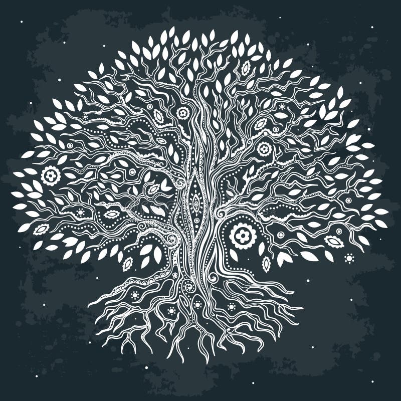 Beautiful Vintage Hand Drawn Tree of Life Stock Vector - Illustration ...