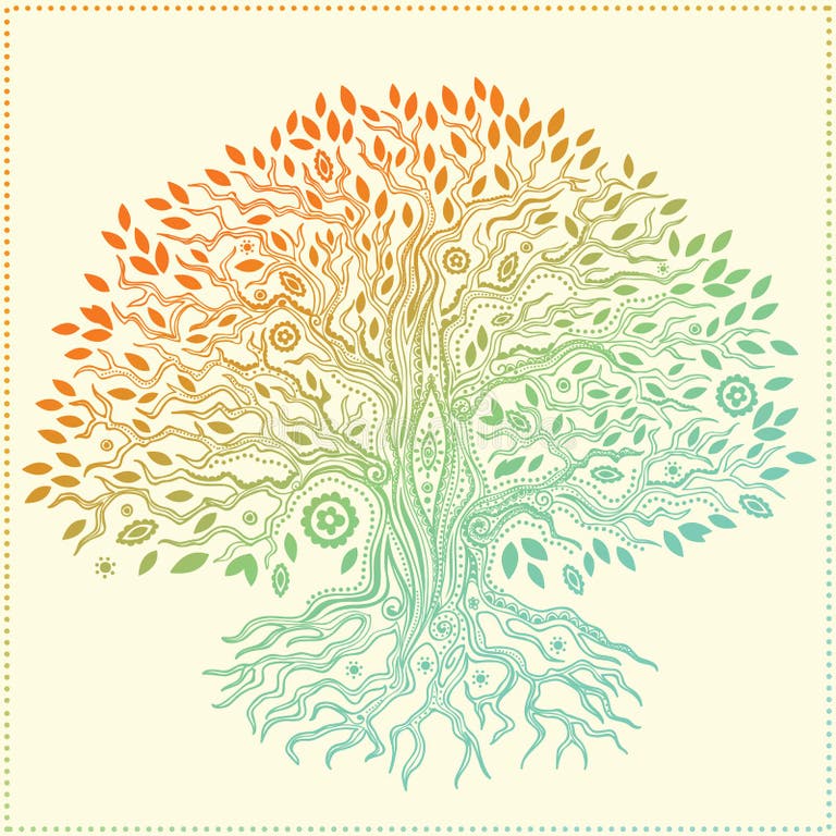 Beautiful Vintage Hand Drawn Tree of Life Stock Vector - Illustration ...