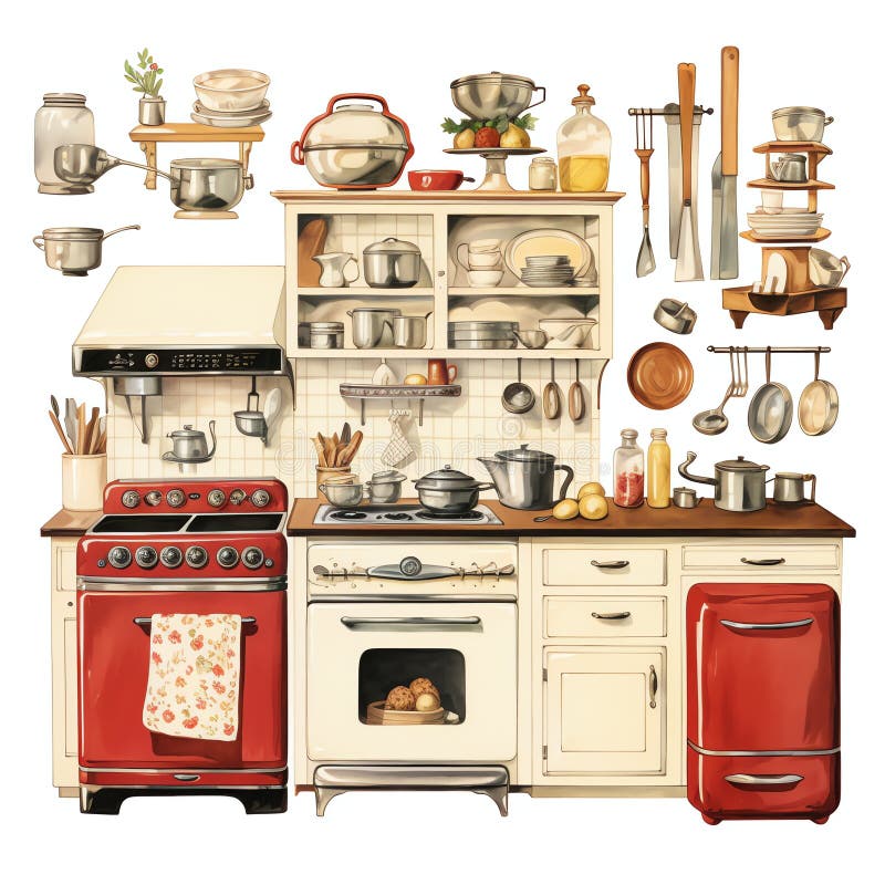 Beautiful Vintage Kitchen Clipart Illustration Stock Illustration ...