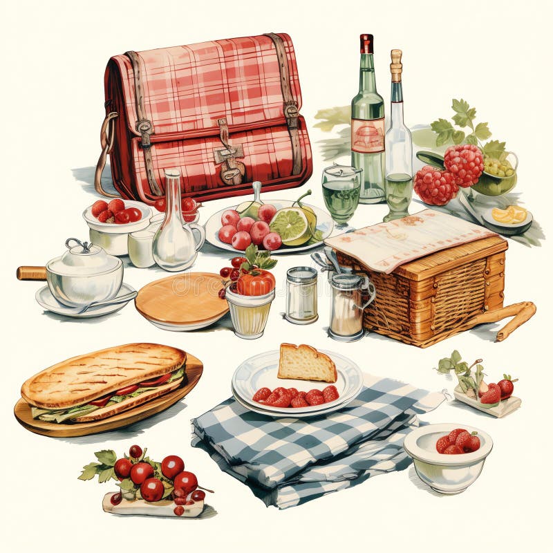 Beautiful Vintage Picnic Clipart Illustration Stock Illustration ...