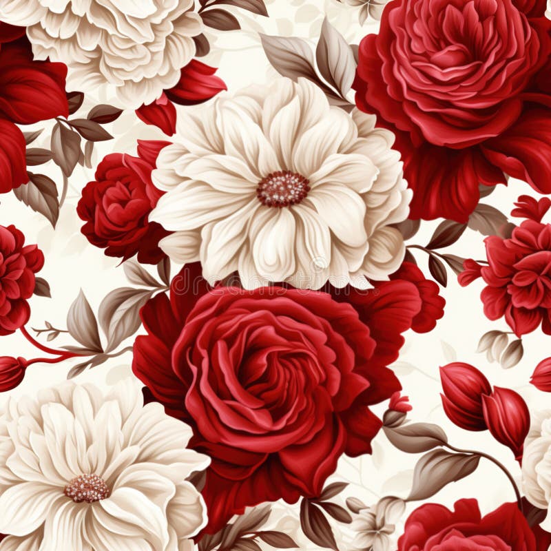 Beautiful Vintage Red and White Flowers As Seamless Pattern for Textile ...