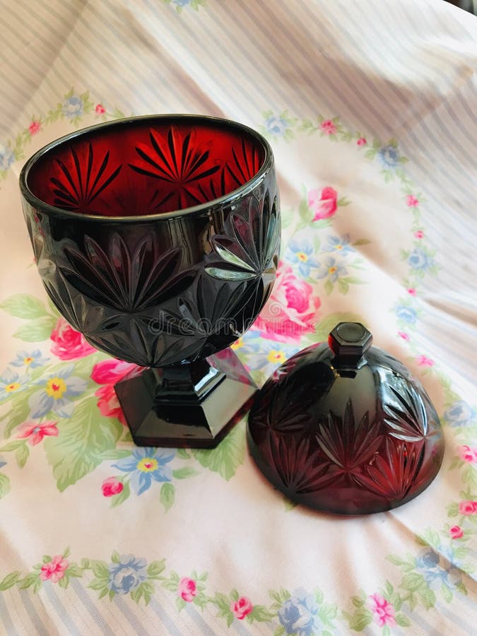 Vintage Ruby Glass Egg Compote Base and Lid - Candy Dish Stock Photo ...