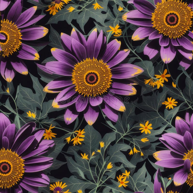 Beautiful Violet Color Fanstastic Flowers Seamless Pattern Stock ...