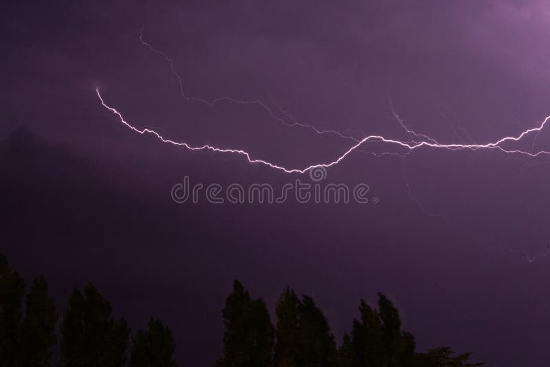 Beautiful Violet Lightning in the Night Sky. Stock Image - Image of ...
