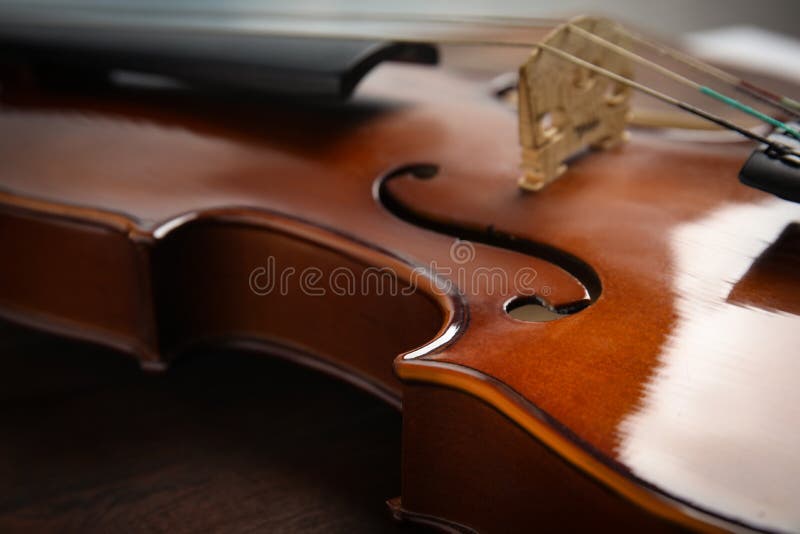 Beautiful Violin on Wooden Table, Closeup Stock Image - Image of ...