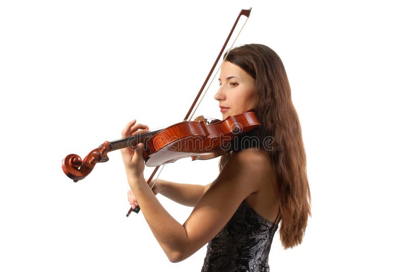 Beautiful Violinist Looks at Camera while Playing Stock Image - Image ...