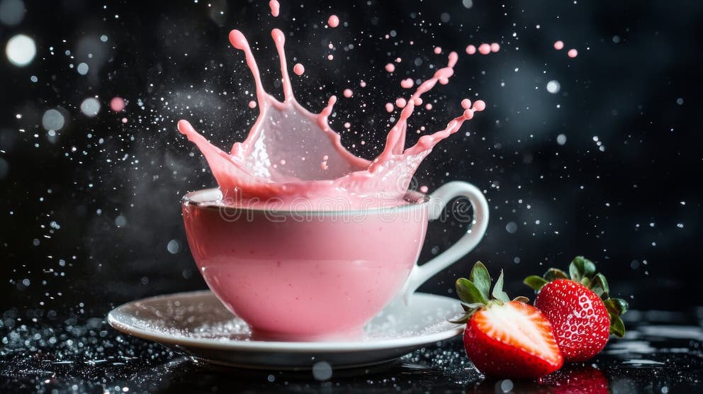 A Beautiful Visual Effect is Created by Splashing Pink Milky Liquid ...