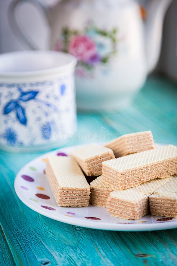 Beautiful Waffles on a Plate with Tea Stock Photo - Image of beautiful ...