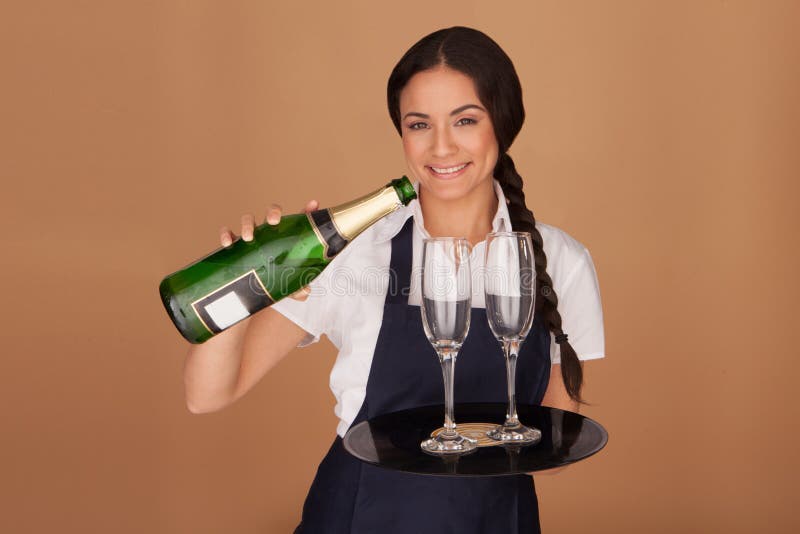 Beautiful Waitress Pouring Champagne Stock Image - Image of function ...