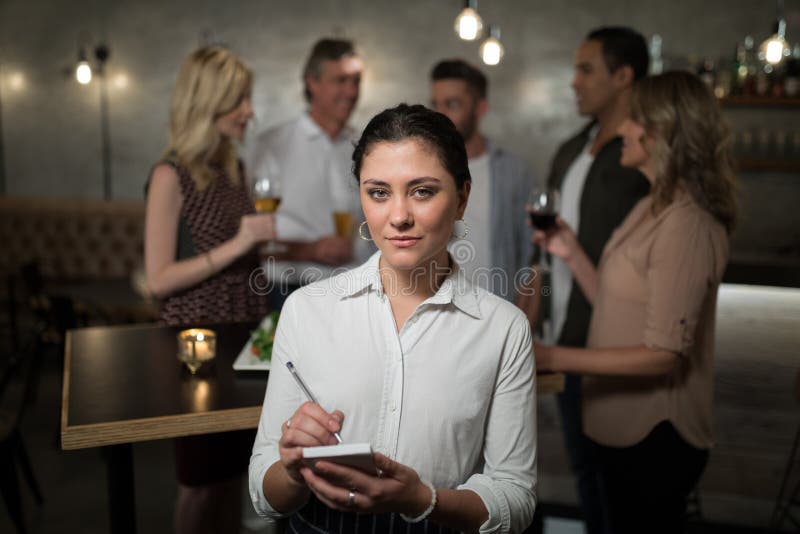 Beautiful Waitress Writing Order in Notepad Stock Image - Image of ...