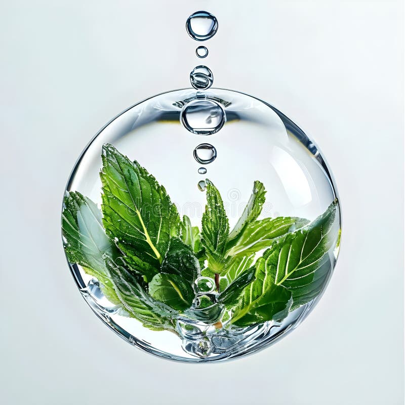 A Beautiful Water Drop with Medical Herbs Inside on Light Blue ...