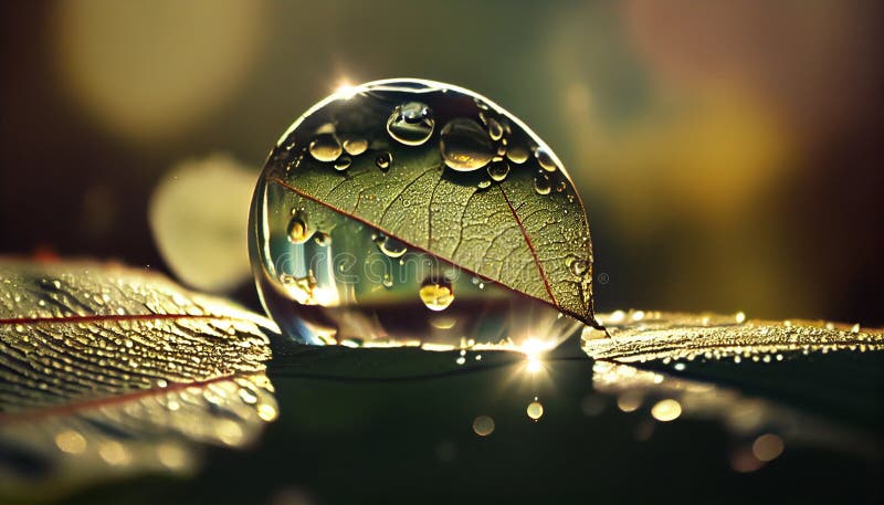 Beautiful Water Drops Sparkle in Sun on Leaf Stock Illustration ...