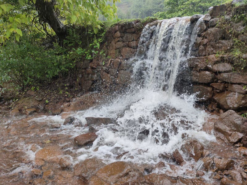 Beautiful Water Flowing and Falling in Nature on a Rainy Day Stock ...