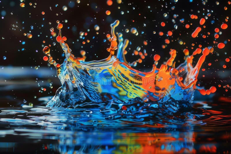 Beautiful Water Liquid Splash and Drops with Bright Colorful Light ...