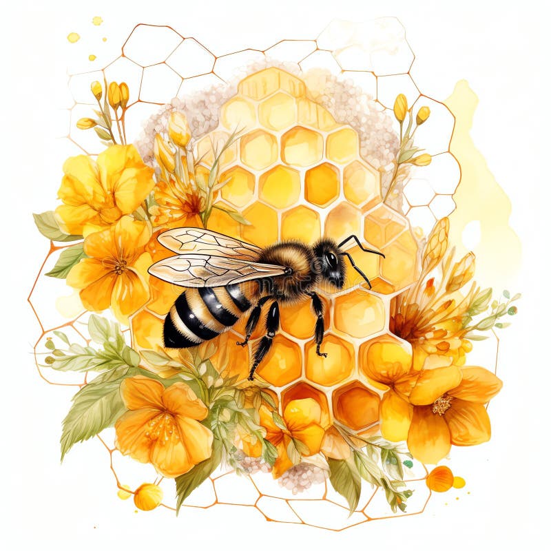 Beautiful Watercolor Bee Clipart Illustration Stock Illustration ...
