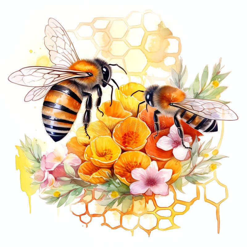 Beautiful Watercolor Bee Clipart Illustration Stock Illustration ...