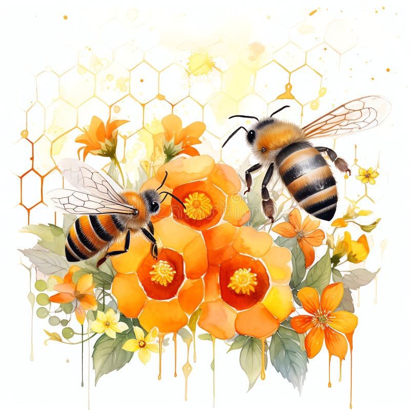 Beautiful Watercolor Bee Clipart Illustration Stock Illustration ...