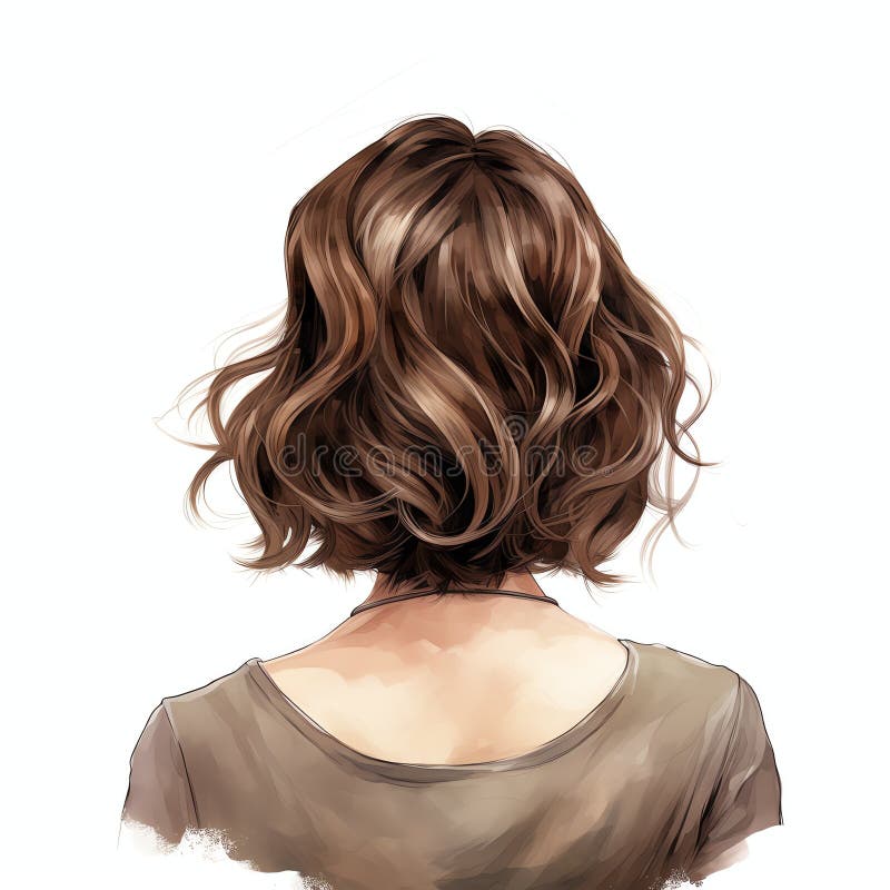 Beautiful Watercolor Bob Hair Style Back View Stock Illustration ...