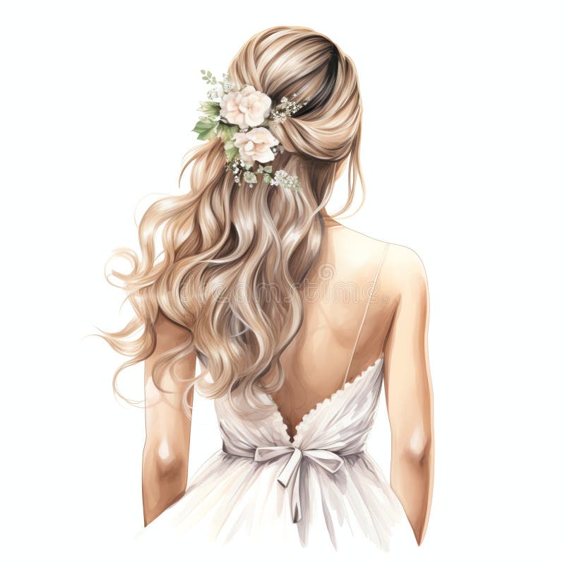 Beautiful Watercolor Boho Style Hair Style for Bride Wedding Hair Style ...