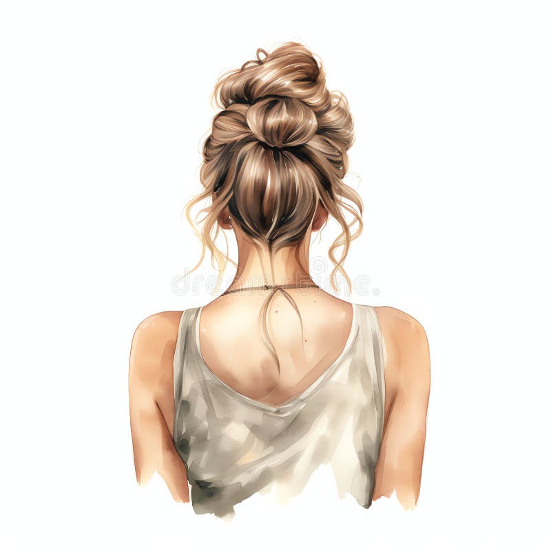 Beautiful Watercolor Bubble Ponytail Hair Style Back View Stock ...
