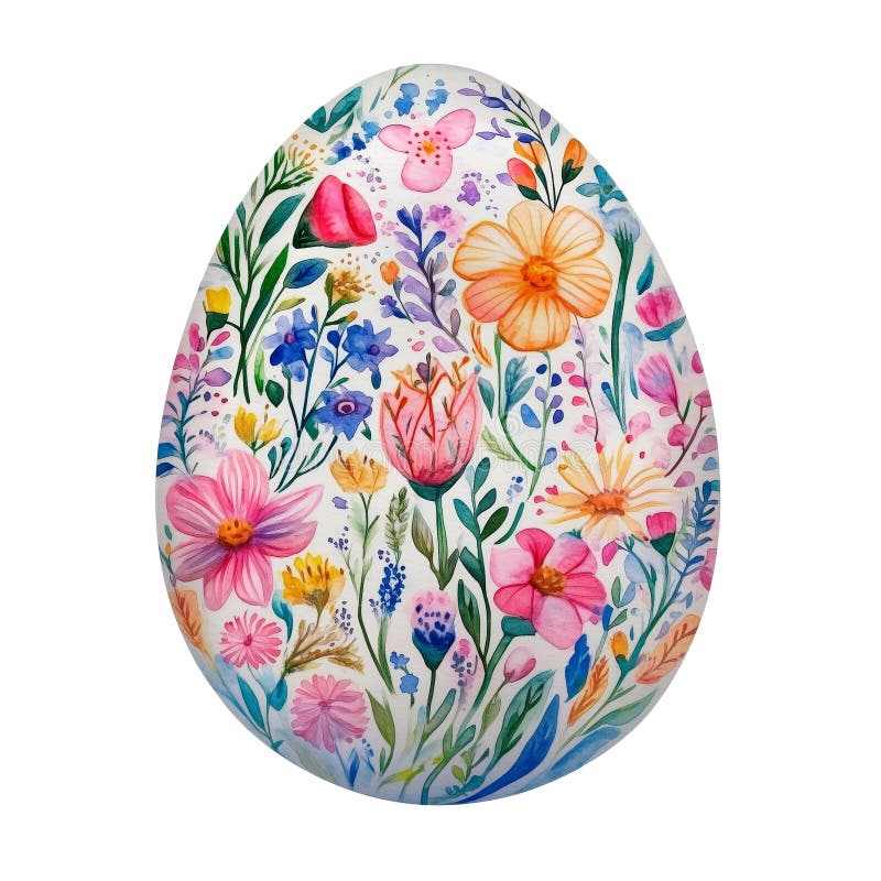 A Beautiful Watercolor Illustration of an Easter Egg Decorated with Vibrant Floral Patterns ...