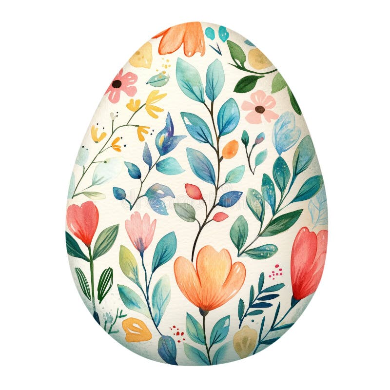 A Beautiful Watercolor Illustration of an Easter Egg Decorated with Vibrant Floral Patterns ...