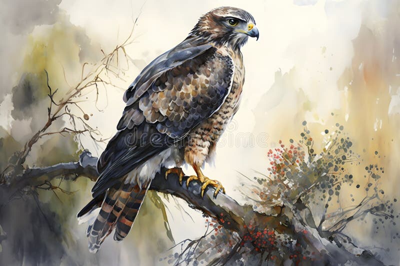 Beautiful Watercolor Painting of a Hawk Stock Illustration ...