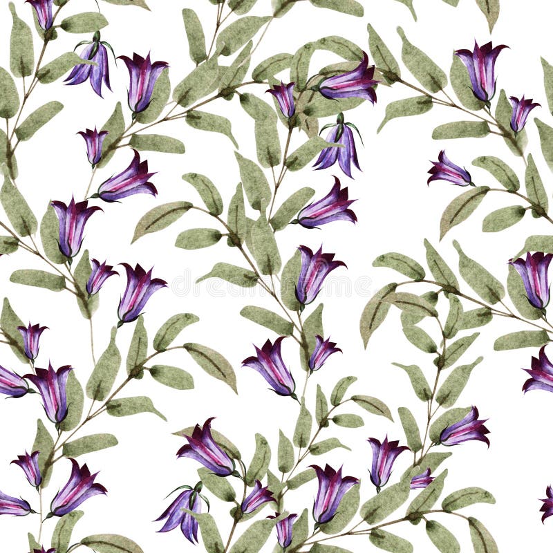 Beautiful Watercolor Seamless Pattern with Bell Flower. Stock ...