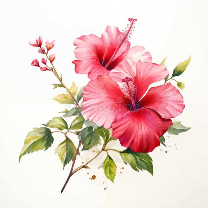 Beautiful Watercolour Drawing of Hibiscus Flower Stock Illustration ...