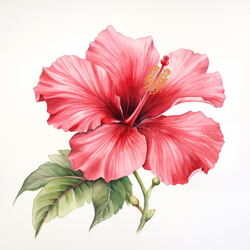 Beautiful Watercolour Drawing of Hibiscus Flower Stock Illustration ...
