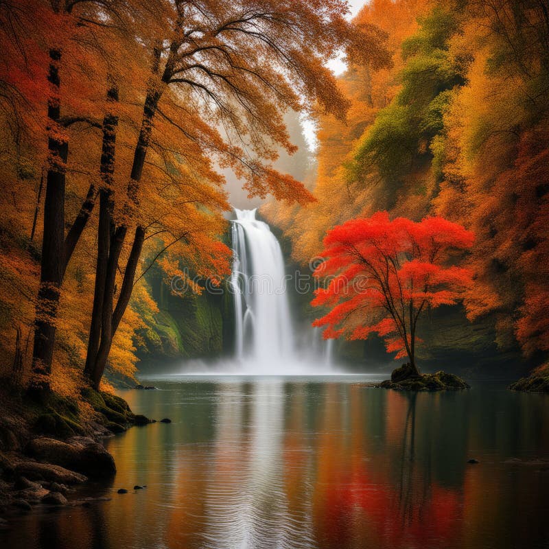 Beautiful Waterfall in Autumn Forest. Stock Image - Image of ...