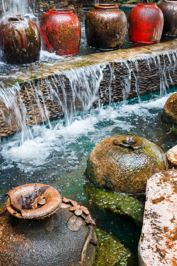 Beautiful Waterfall and Big Water Jar Stock Image - Image of holiday ...