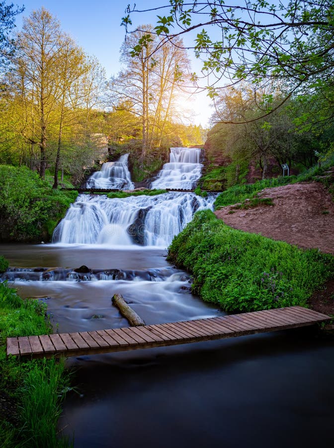 Beautiful Waterfall in the Canyon in Spring. Dzhurinsky Waterfall Stock ...