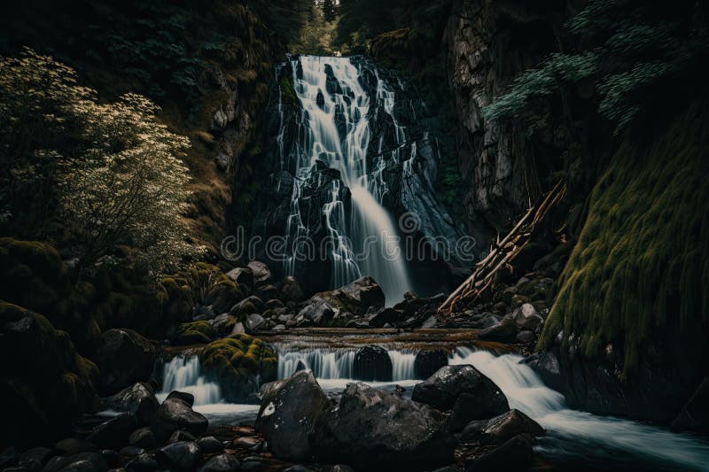 Beautiful Waterfall Cascading Down Rocky Walls Stock Illustration ...