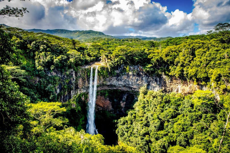 The Beautiful Waterfall in Chamarel, Mauritius, Africa Stock Photo ...