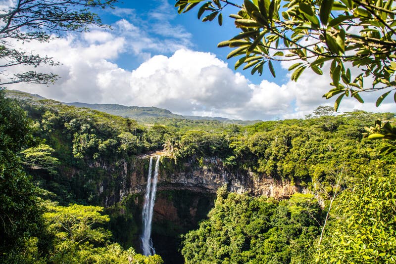 The Beautiful Waterfall in Chamarel, Mauritius, Africa Stock Photo ...