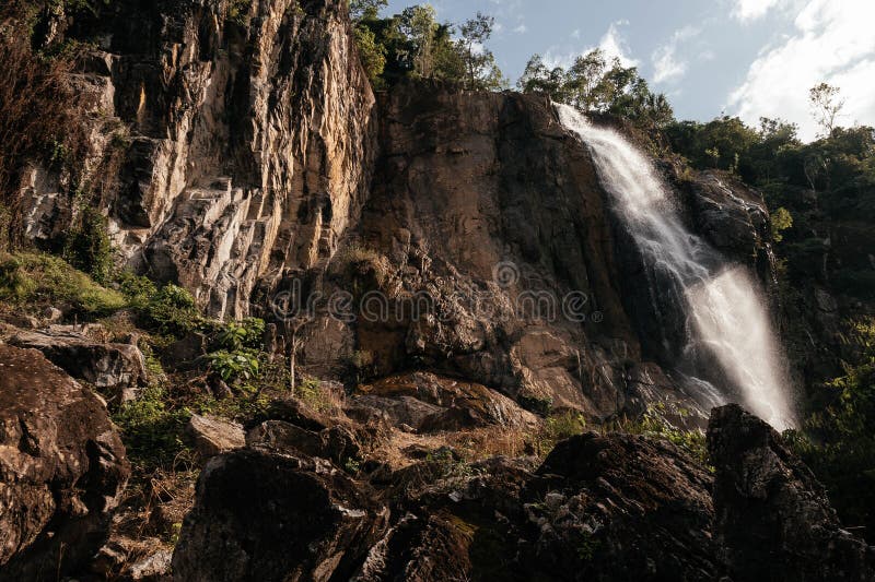 Beautiful Waterfall on a Cliff in Vietnam Stock Image - Image of ...