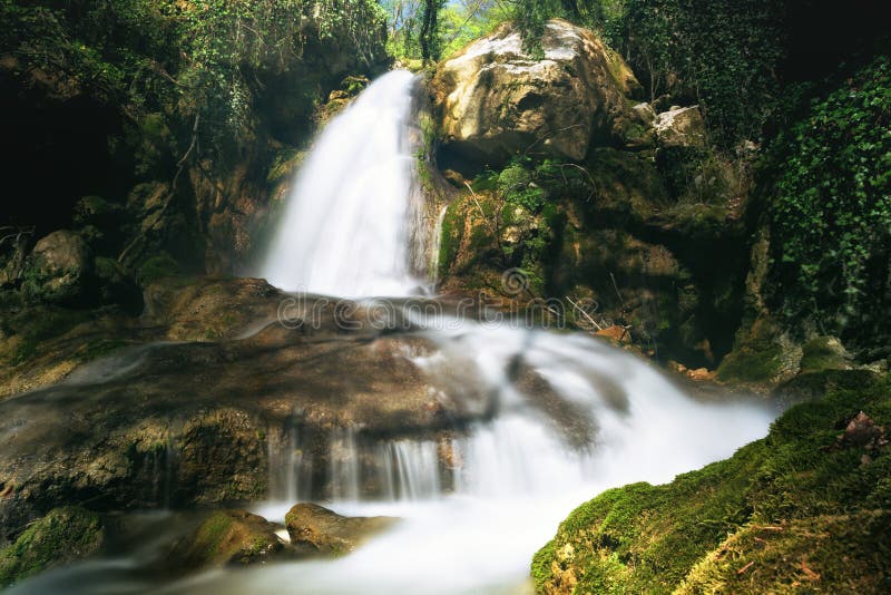 Mountain Waterfall in the Forest. Stock Image - Image of idyllic ...