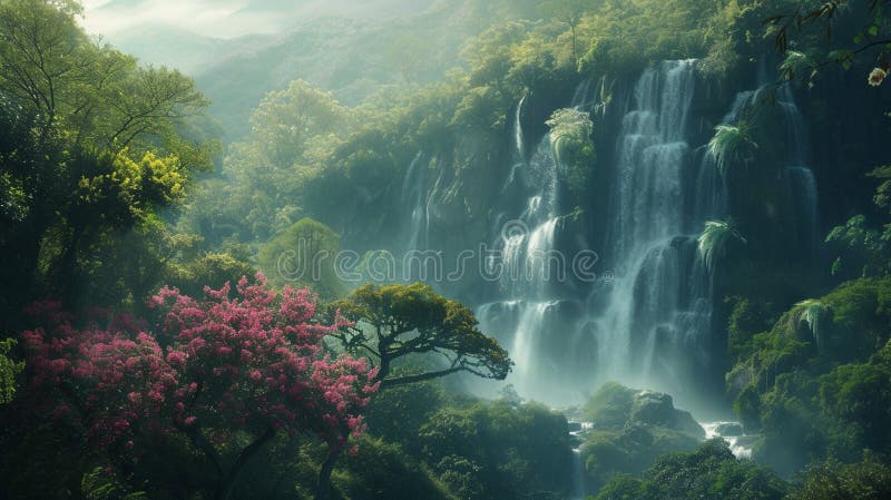 The Beautiful Waterfall at Deep Tropical Rainforest Stock Image - Image ...