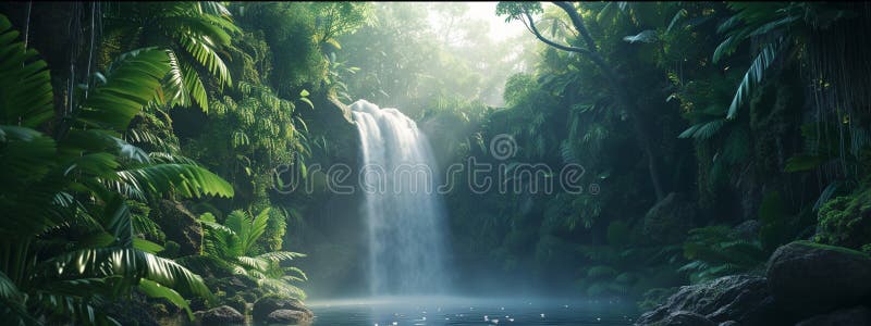 The Beautiful Waterfall at Deep Tropical Rainforest Stock Photo - Image ...
