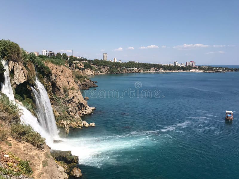 Beautiful Waterfall Falling into the Sea. Big Waterfall Stock Photo ...
