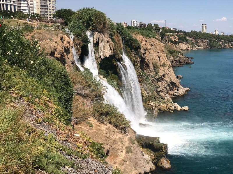 Beautiful Waterfall Falling into the Sea. Big Waterfall Stock Image ...
