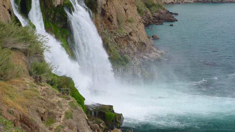 Beautiful Waterfall Falling into the Sea. Big Waterfall. Stock Video ...