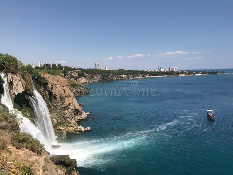Beautiful Waterfall Falling into the Sea. Big Waterfall Stock Image ...