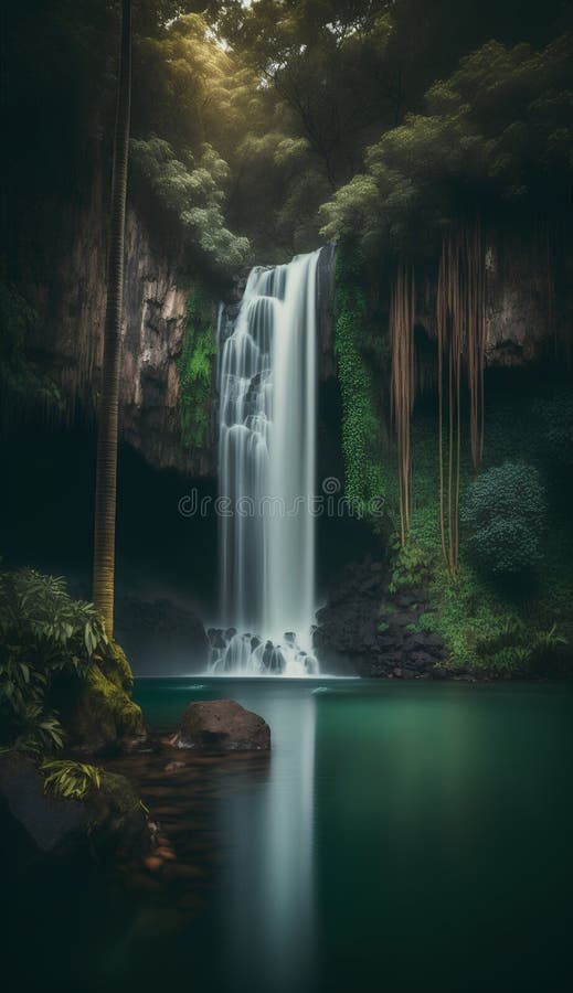 Beautiful Waterfall in the Forest,3d Rendering. Computer Digital ...