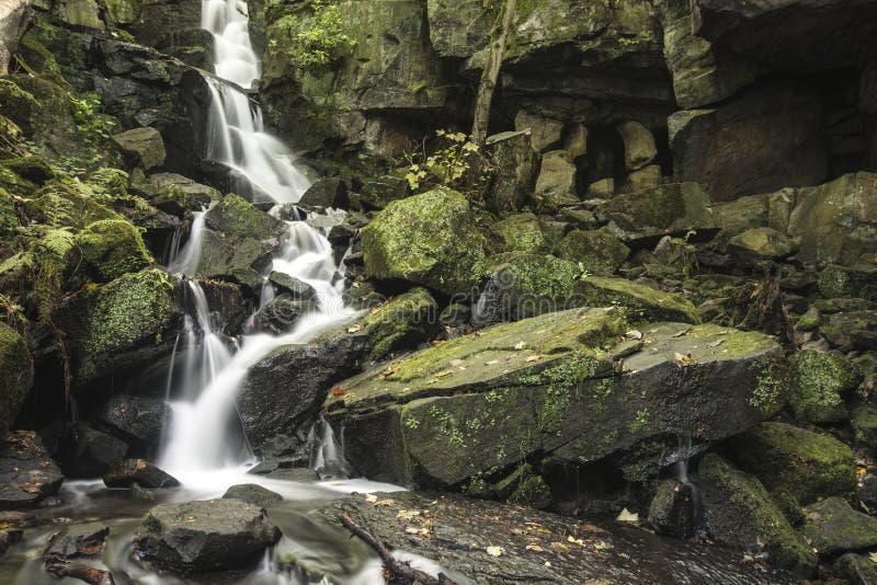 Beautiful Waterfall in Forest Landscape Long Exposure Flowing Th Stock ...